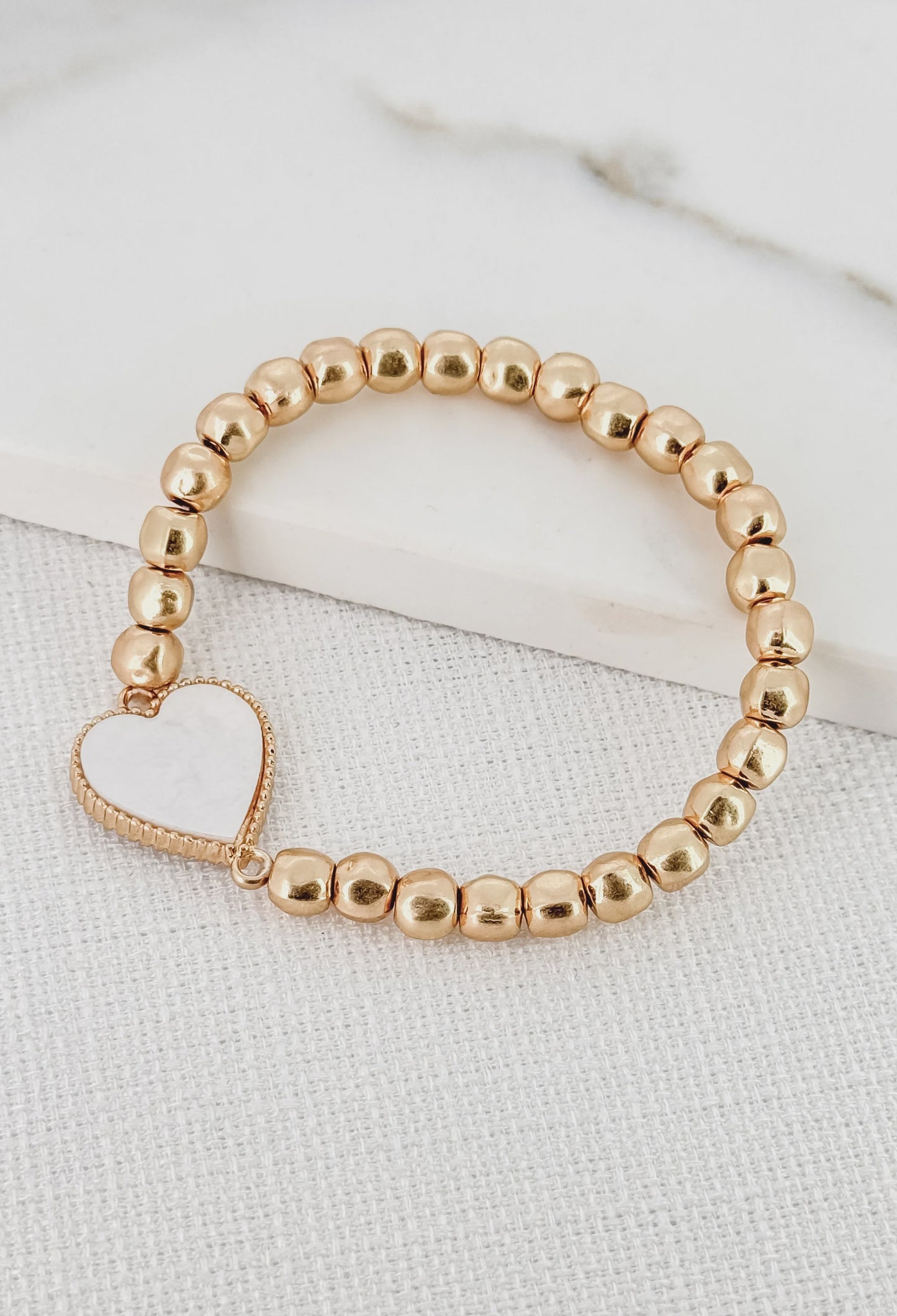 Envy Gold Bead White Heart Stretch Bracelet – KindleHouse